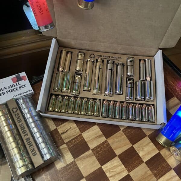 Bullet Casing Chess Set Online | Checkers Set with Handmade Board