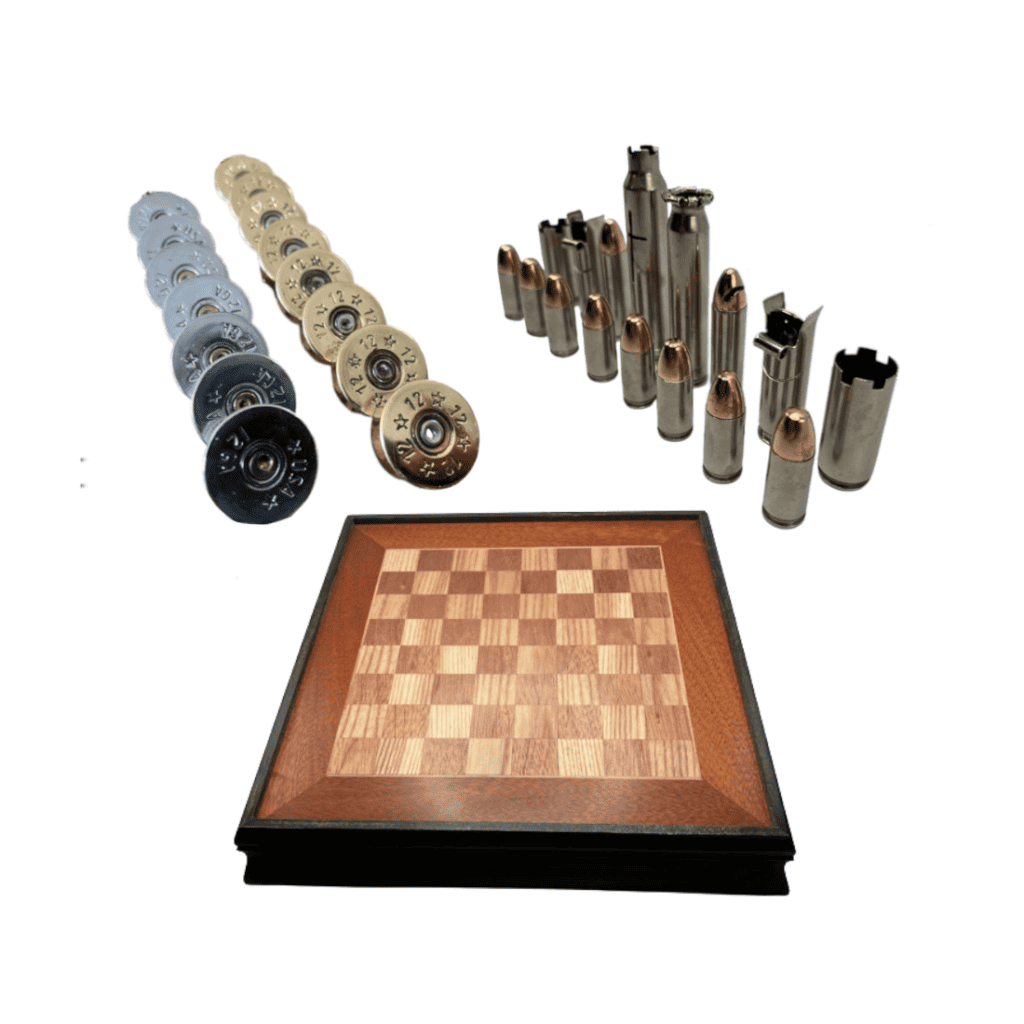 Bullet Casing Chess Set Online | Checkers Set with Handmade Board